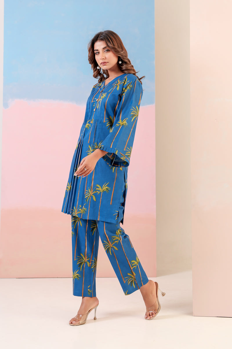 Oceanic Blue Cotton Coord Set – Manvaar Jaipur